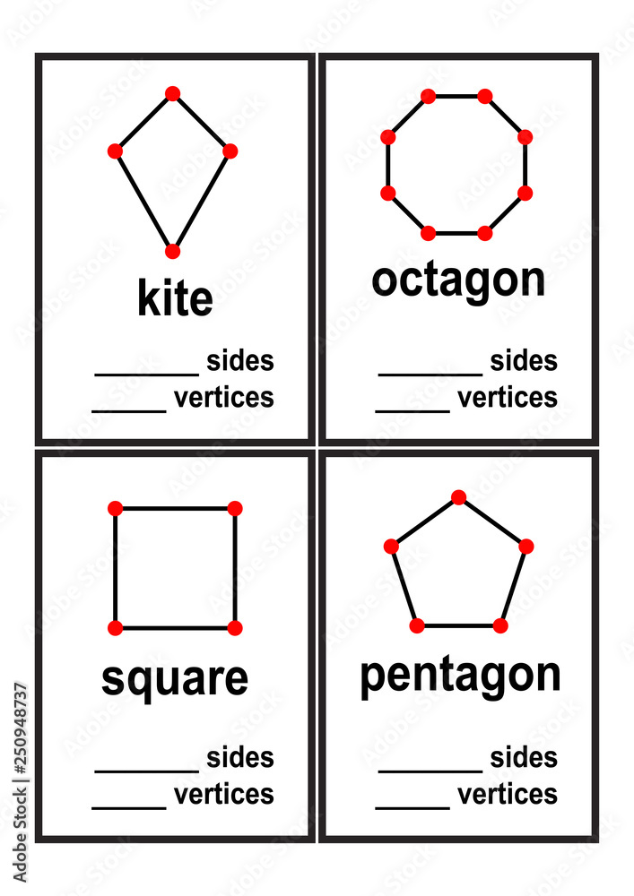 count sides and vertices shapes worksheet for preschool kids vector ...