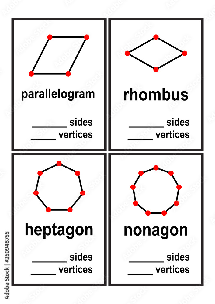 count sides and vertices shapes worksheet for preschool kids vector ...