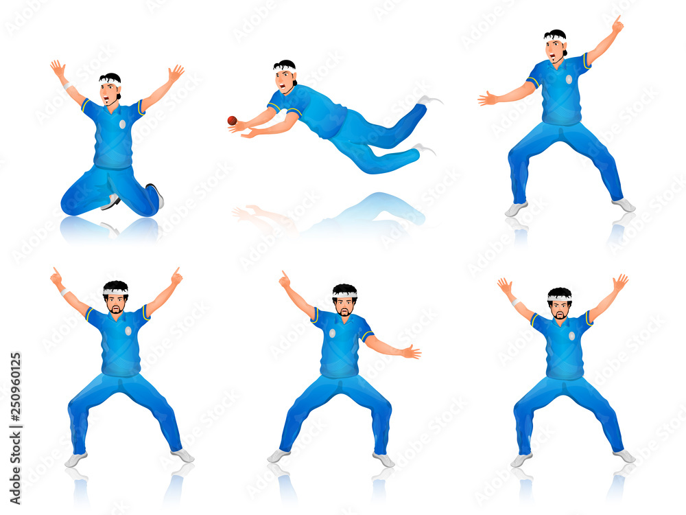 Cricket players character in different playing pose. Stock Vector ...