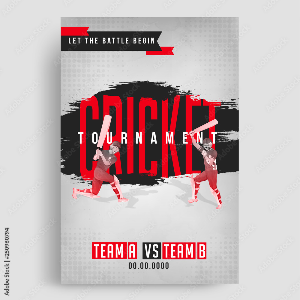 Cricket Tournament template design with illustration of cricket ...
