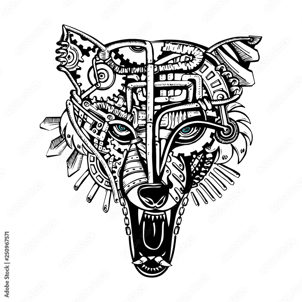 Steampunk Wolf - Mechanical Wolf . Animal Drawings with Mechanical ...