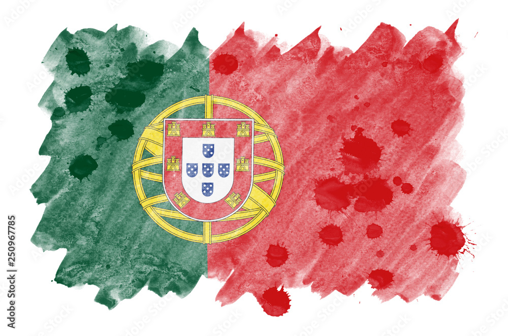 Portugal flag is depicted in liquid watercolor style isolated on white ...