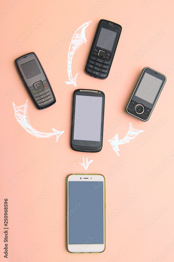 evolution of cell phones. Technology development telephone and pda ...