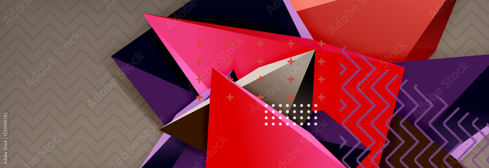 3d triangular shapes geometric background. Origami style pattern with ...