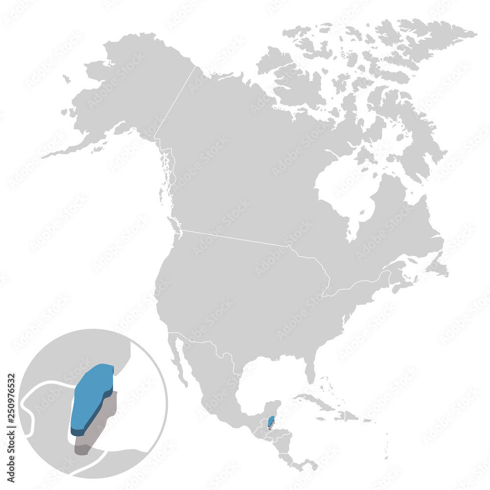 Vector illustration of Belize in blue on the grey model of North ...