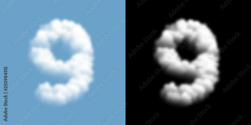 Alphabet set letter number nine or 9 Cloud or smoke pattern ...
