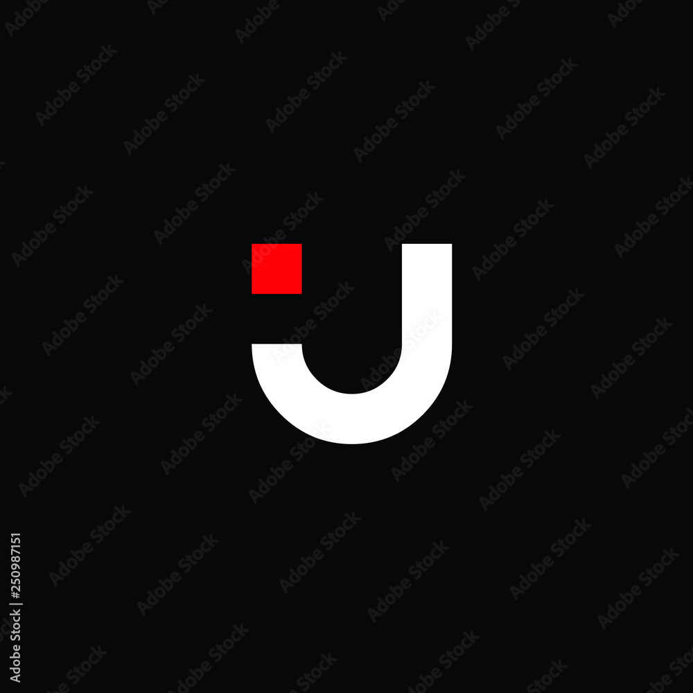 IU letter minimal logo vector. Red & White colour on black background ...