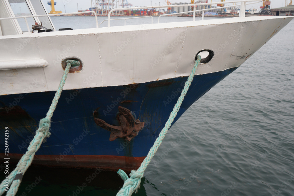 Boat ropes, ship. Mooring post on the waterfront , element for mooring ...