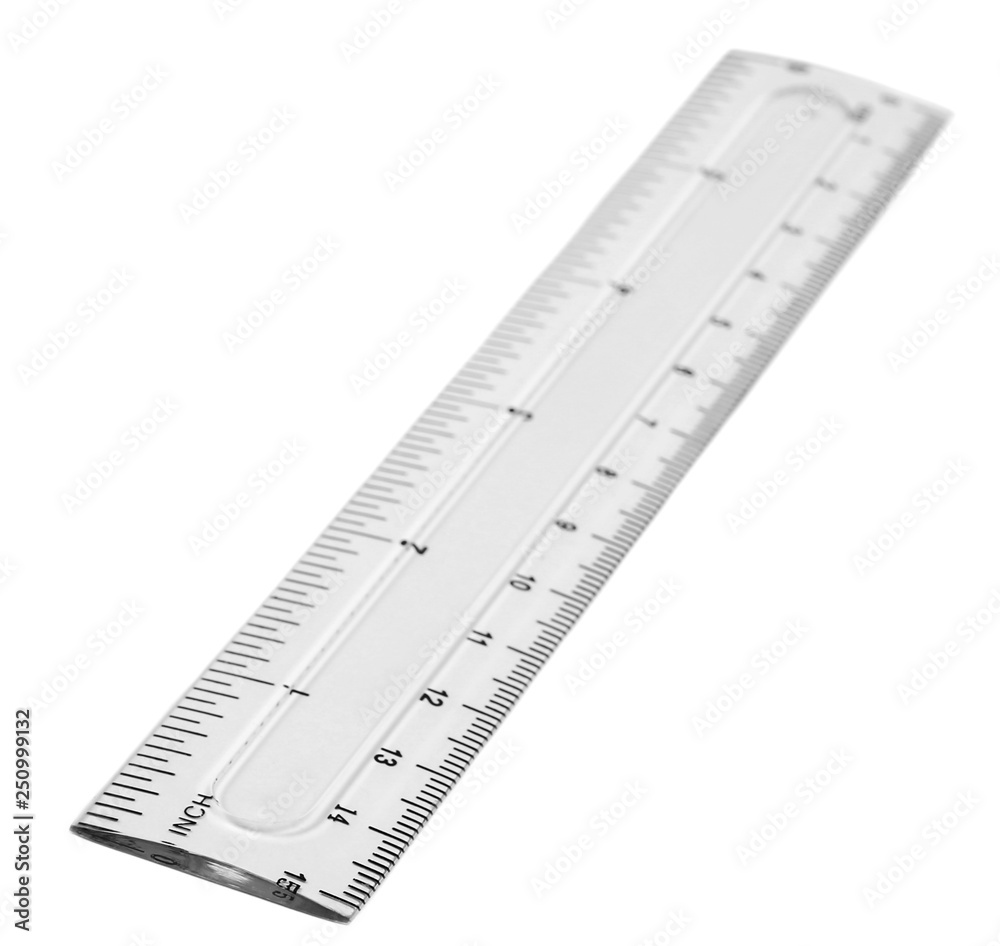 ruler plastic transparent isolated on white background, with clipping ...
