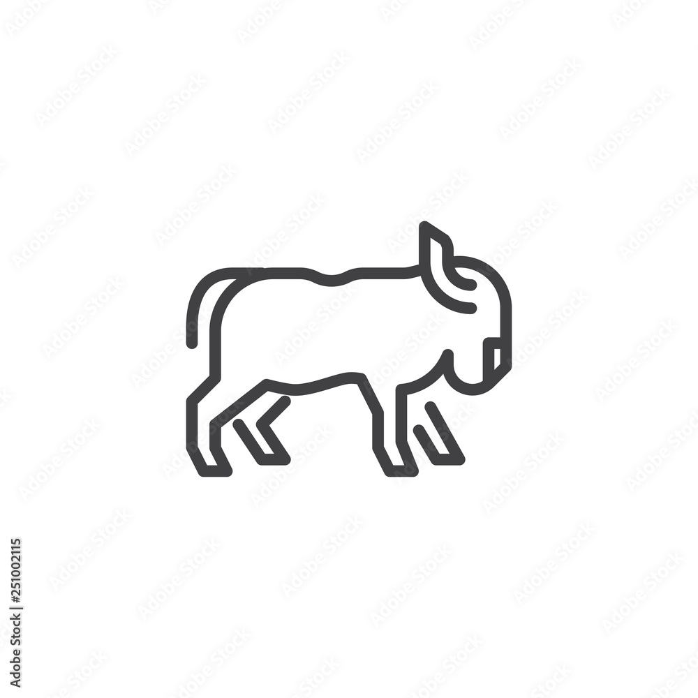 Horned ox side view line icon. linear style sign for mobile concept and ...