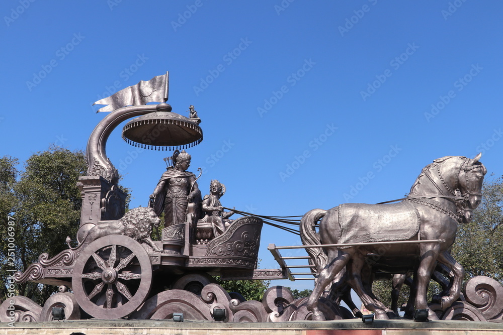 Lord Krishna and Arjuna on a chariot during Mahabharata Stock Photo ...