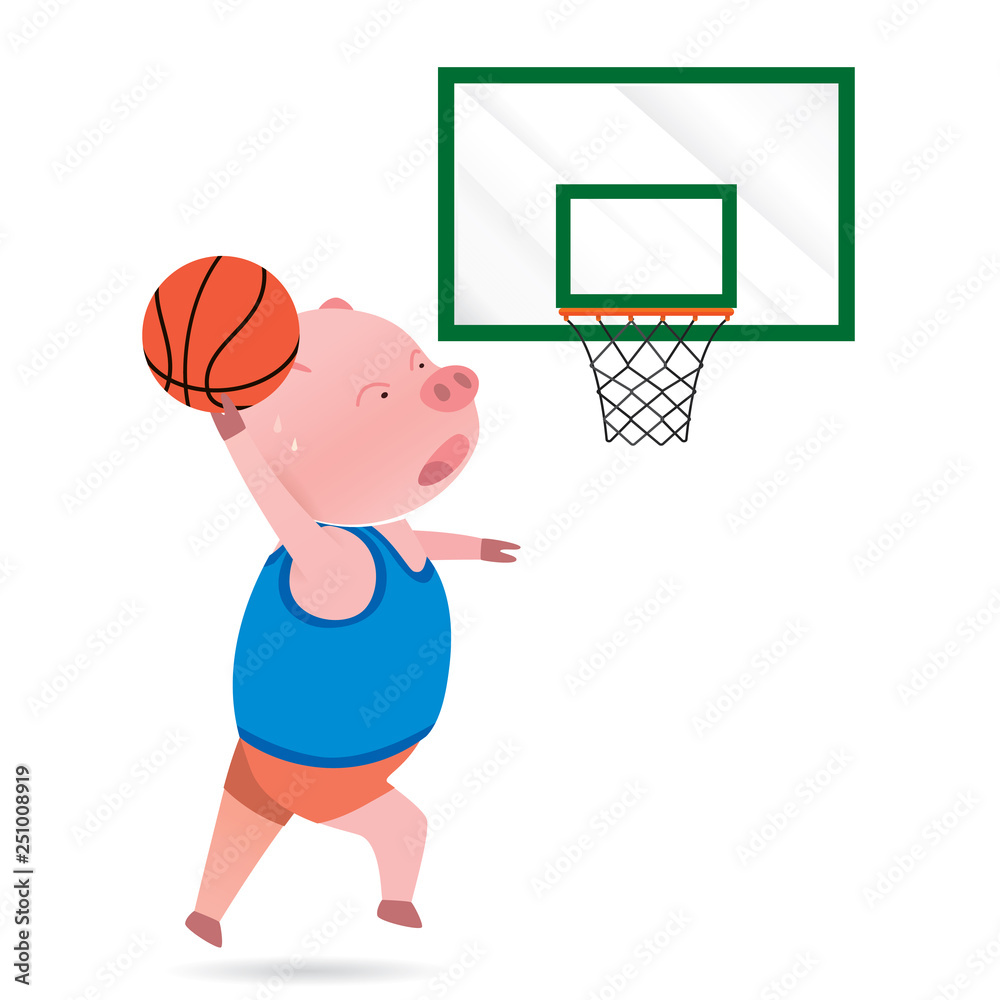 Vector pig cartoon character shooting basketball isolated on white ...