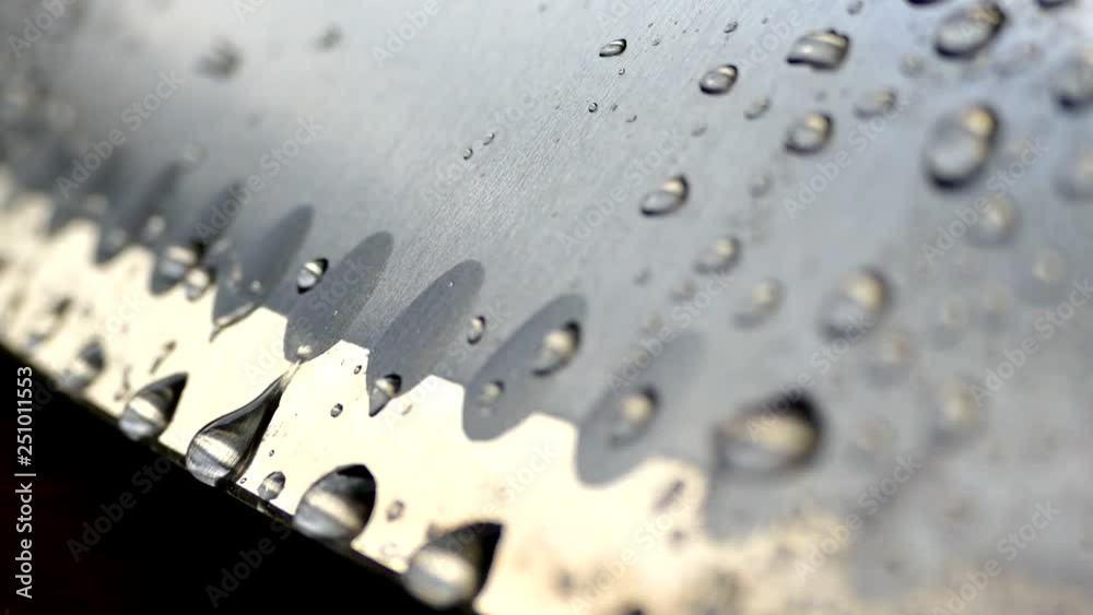 Chef's knife close-up. Knife santoku. blade blade. Drops of water flow ...