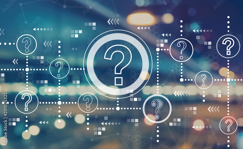 Question marks with blurred city abstract lights background foto de ...