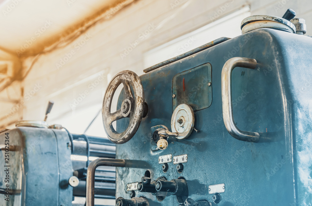 Old vintage printing machine in the print shop. Magazine, newspaper ...