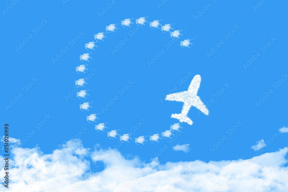 plane shape clouds flight route with start point and dash line trace ...