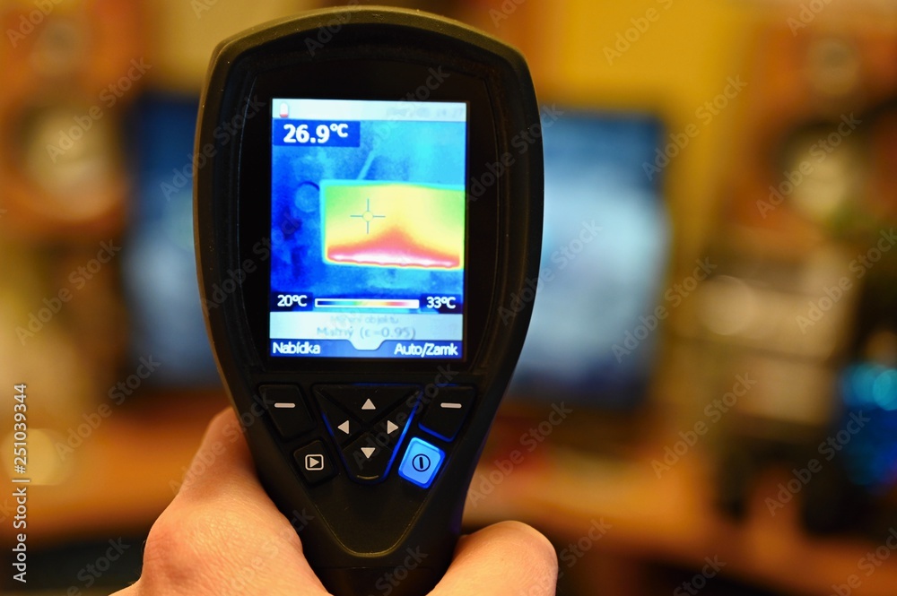 Hand thermal imaging camera to check temperature Stock Photo | Adobe Stock