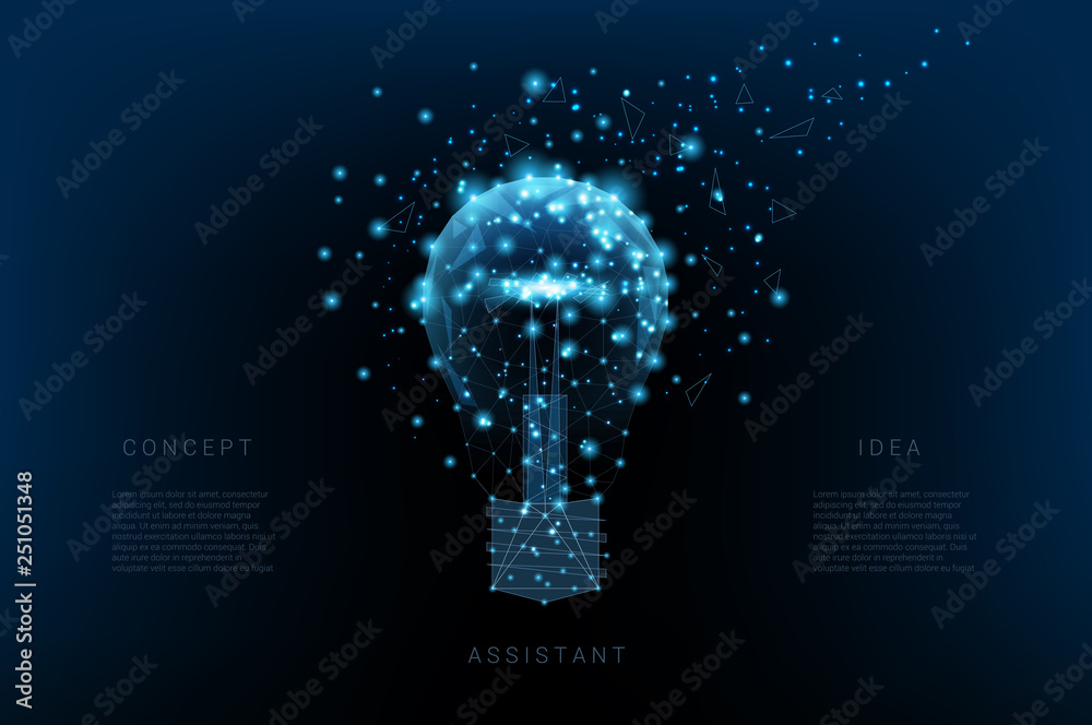 Light bulb of triangles and luminous points. Background of beautiful ...