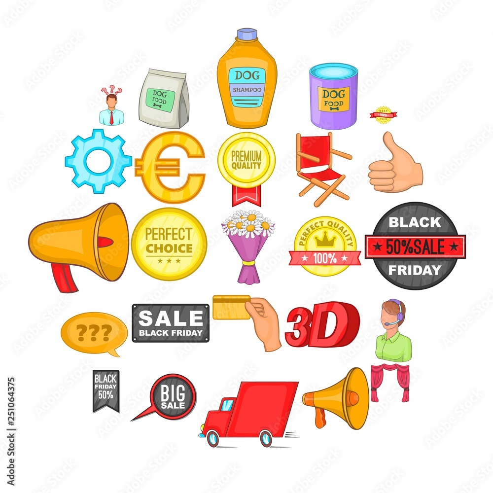 Advertisement icons set. Cartoon set of 25 advertisement icons for web ...