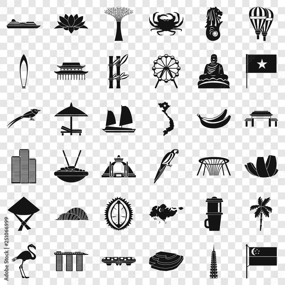 Asian culture icons set. Simple style of 36 asian culture vector icons ...