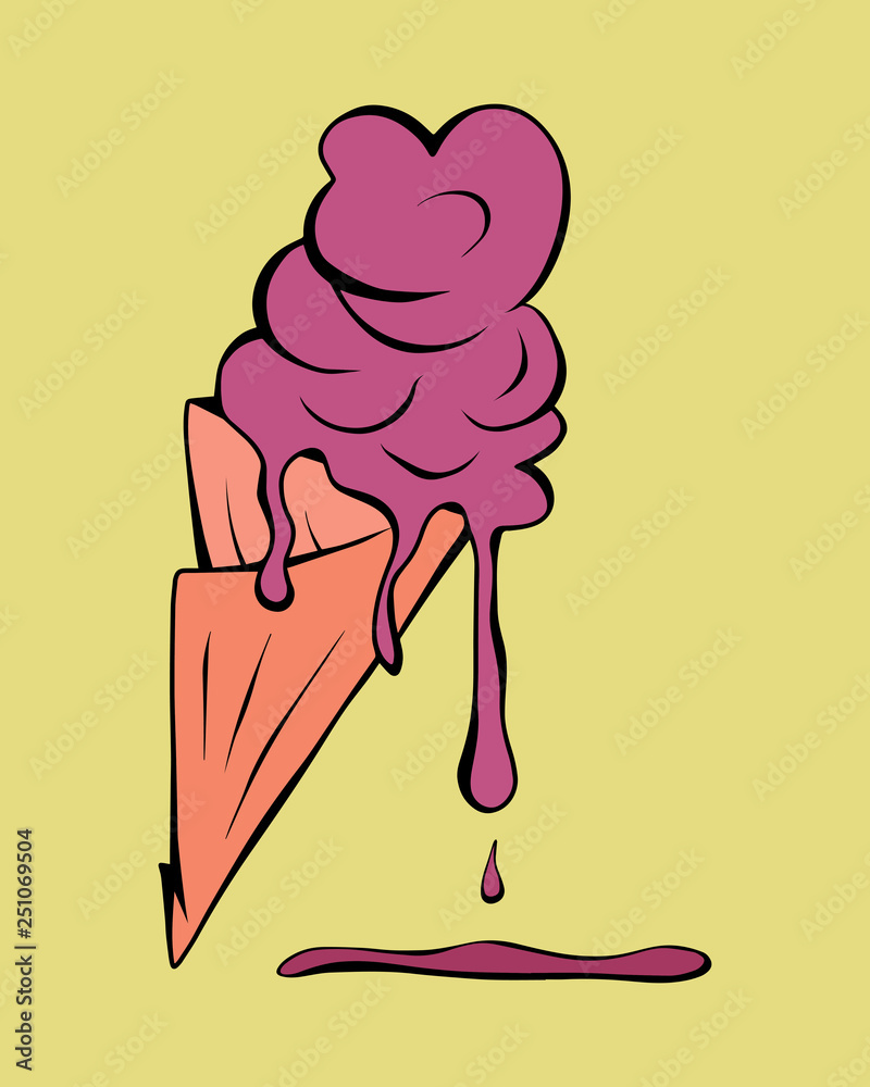 Cartoon style vector illustration of purple dripping ice cream. Great ...