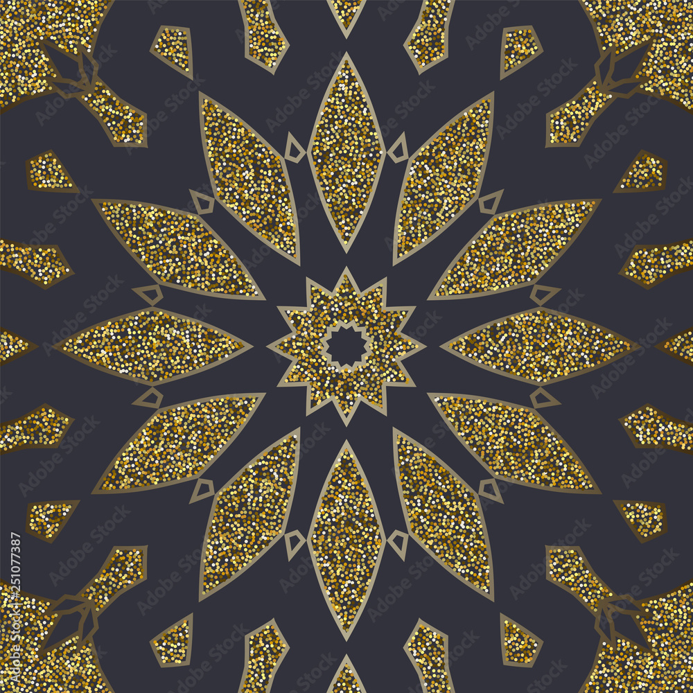 Vector black background with Luxury Gold glitter mandala glitter in ...
