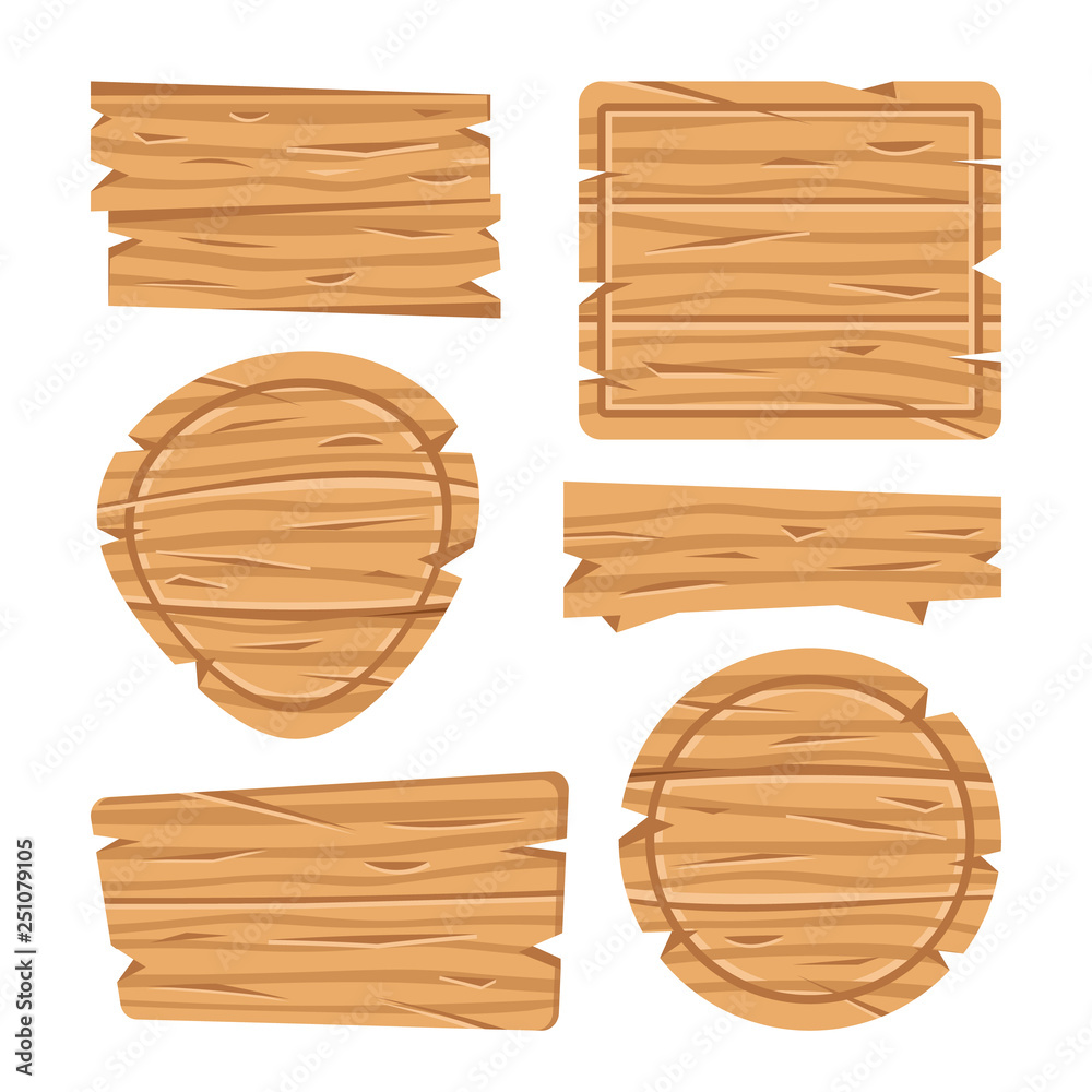 Wooden signs set. Wood signages, boards, signboards and banners. Vector ...