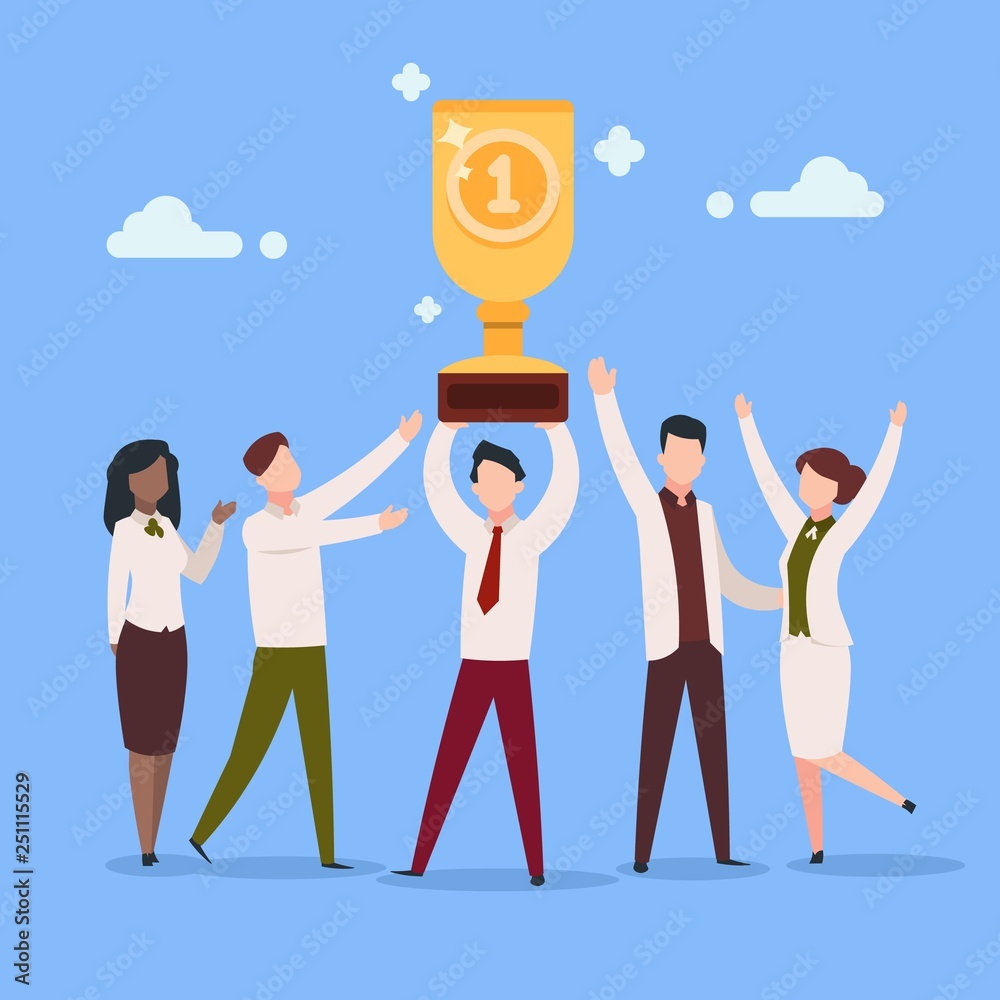 Cartoon work award. Office employee work reward businessman character ...