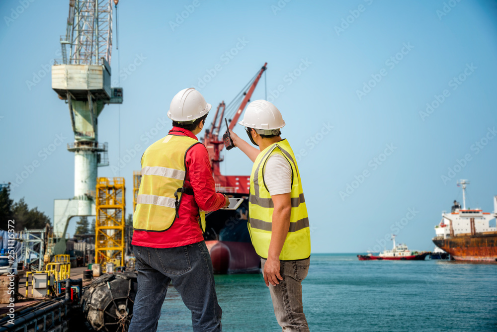 pilot or harbor master, port control in an inspection of the ship in ...