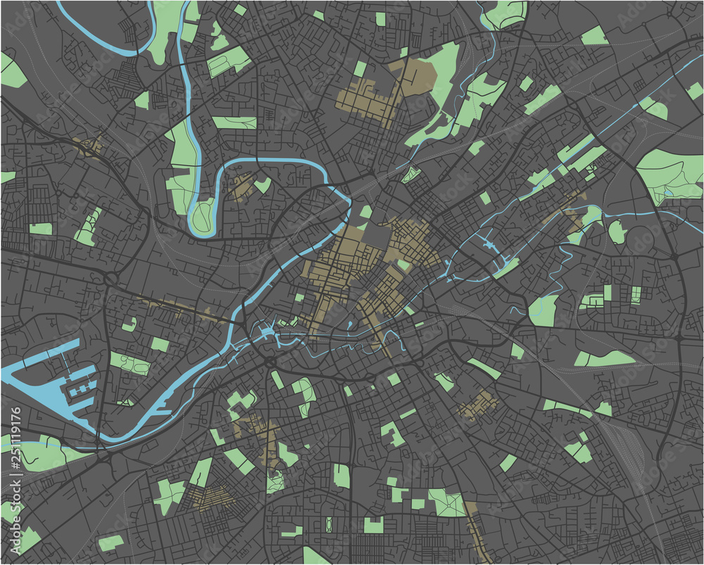 Manchester vector map with dark colors. Stock Vector | Adobe Stock
