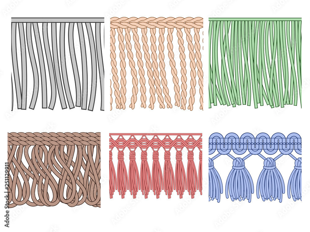 Fringe trim. Textile fringes, raw cloth edge and fashion garment frills ...