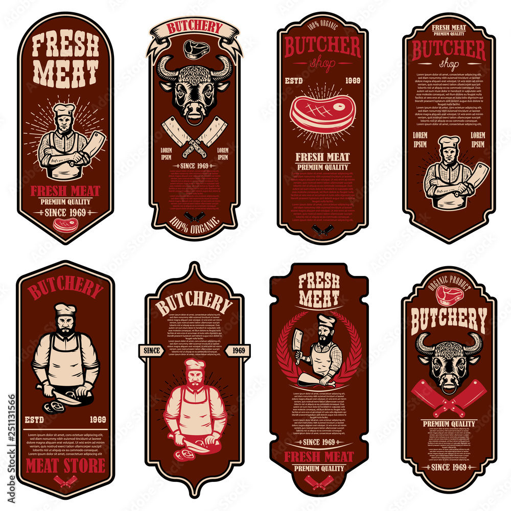 Set of meat store flyers. Design element for banner, logo, sign, poster ...