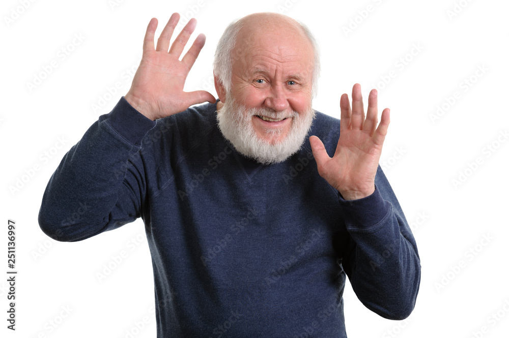 old man shows his empty palms isolated on white Stock Photo | Adobe Stock