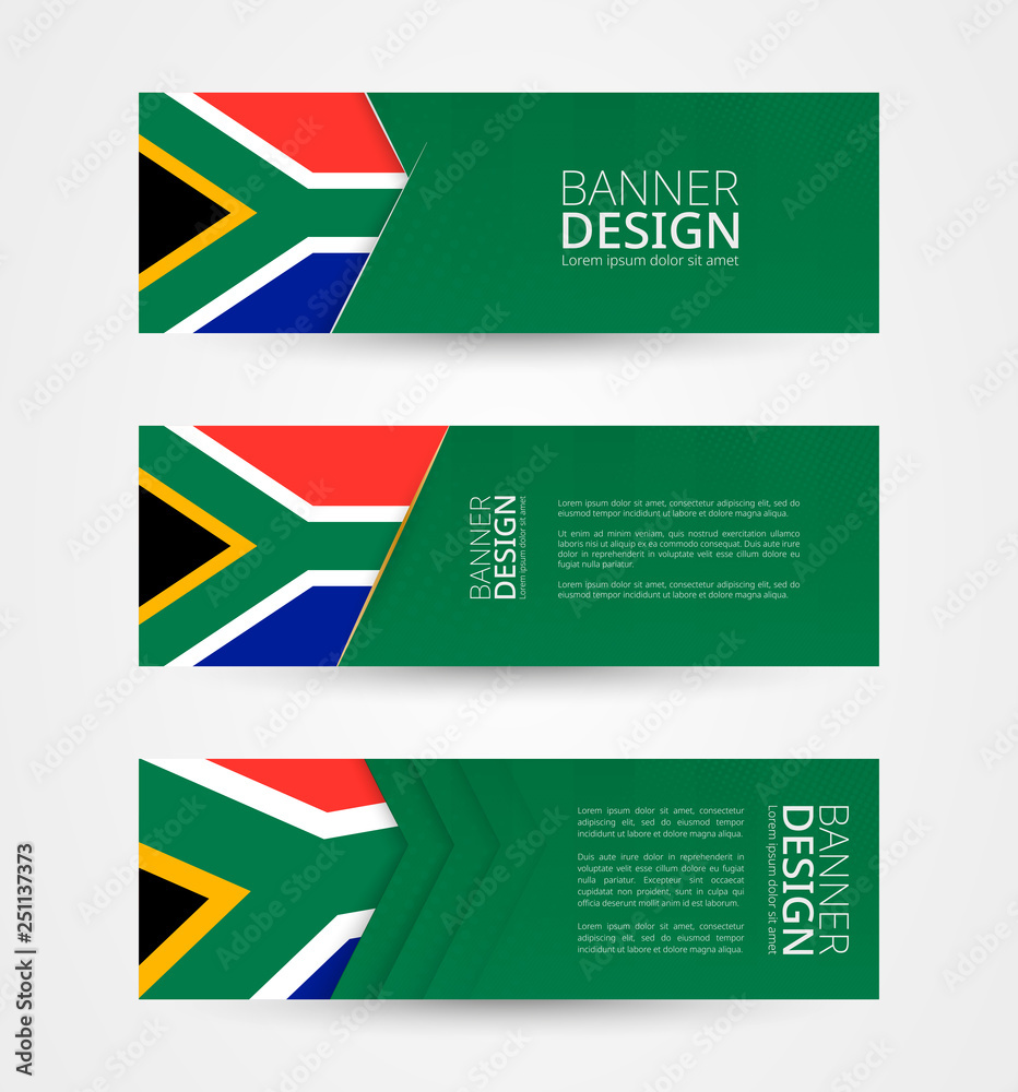 Set of three horizontal banners with flag of South Africa. Web banner ...