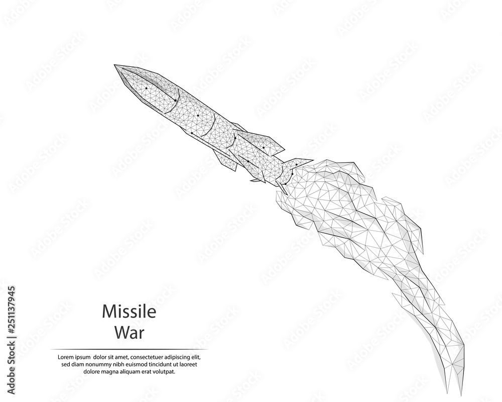 Abstract image combat missile in the form of lines and dots, consisting ...