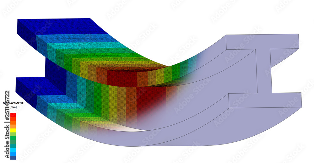 3D Illustration. Narrow isometric view of a deflection plot and CAD ...