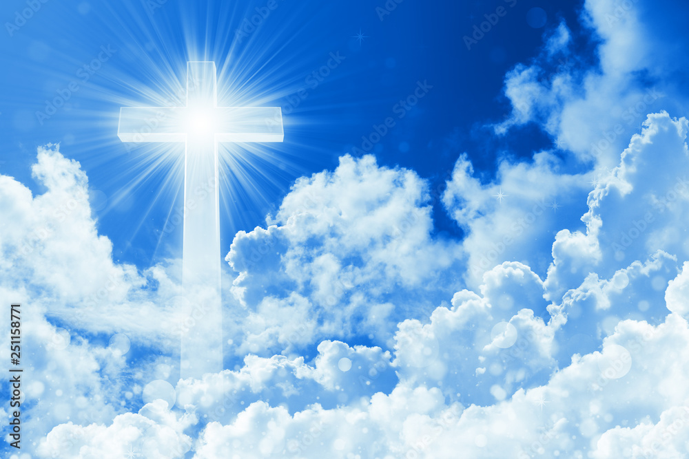 Concept of christian religion shining cross on the background of cloudy ...