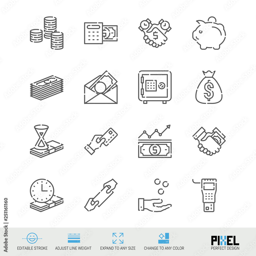 Vector Line Icon Set. Money Related Linear Icons. Finance Symbols ...