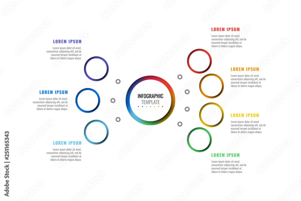 seven steps design layout infographic template with round 3d realistic ...