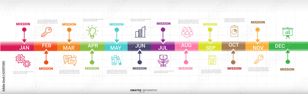 Timeline presentation for 12 months, 1 year, Timeline infographics ...