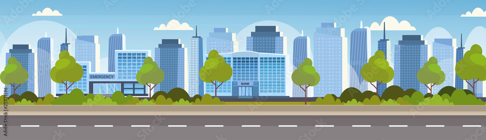 modern hospital clinic and bank building front view of financial and ...