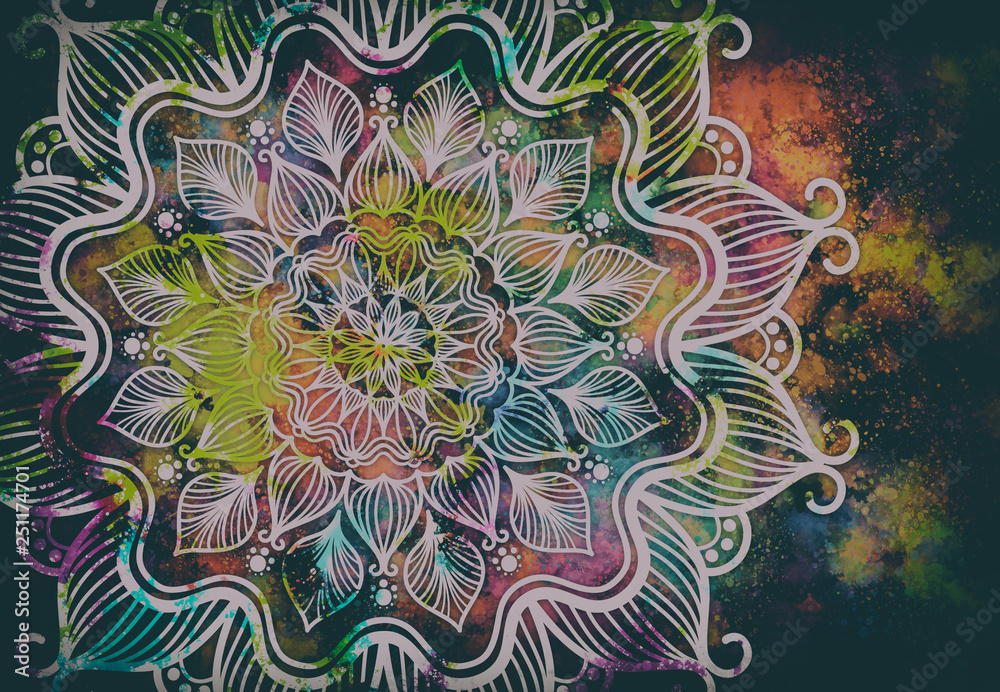 Abstract mandala graphic design and watercolor digital art painting for ...