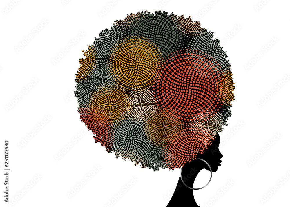 Curly Afro Hair Portrait African Women Dark Skin Female Face With