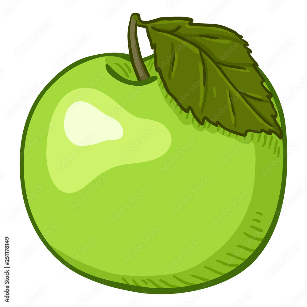 Vector Cartoon Green Apple with Leaf Stock Vector | Adobe Stock Vector Cartoon Green Apple with Leaf Stock Vector | Adobe Stock