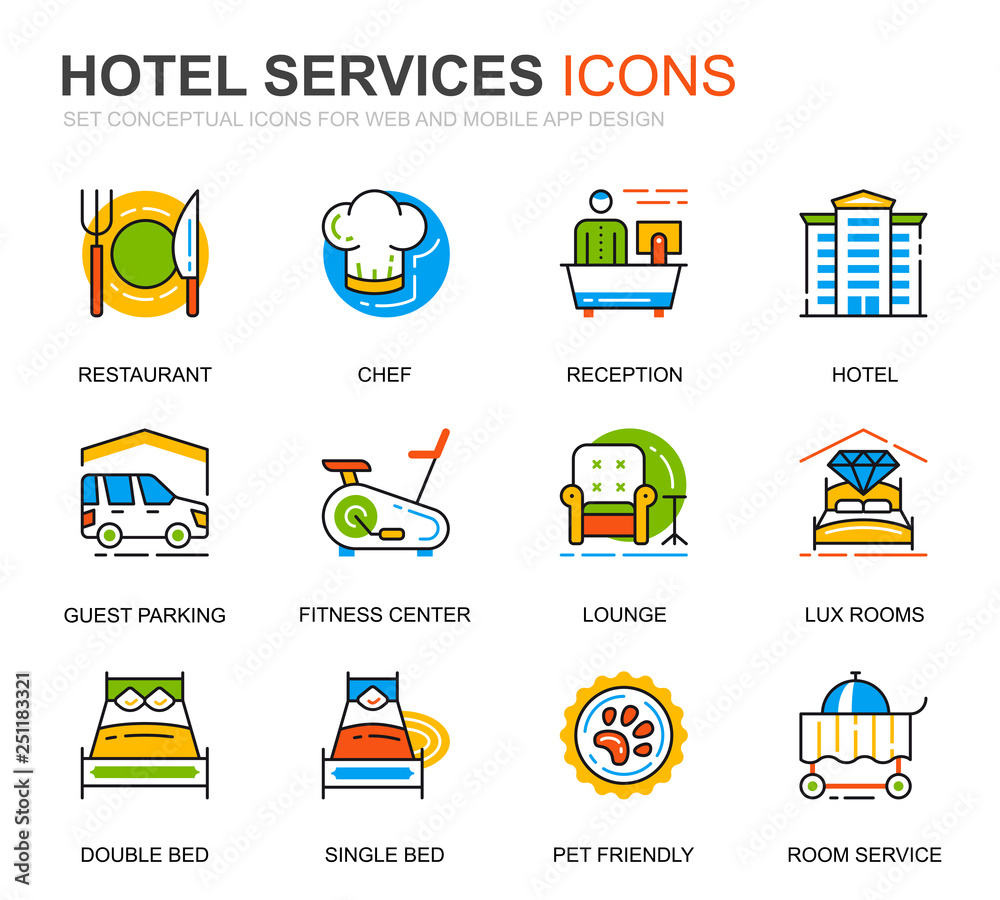 Simple Set Hotel Service Line Icons for Website and Mobile Apps ...