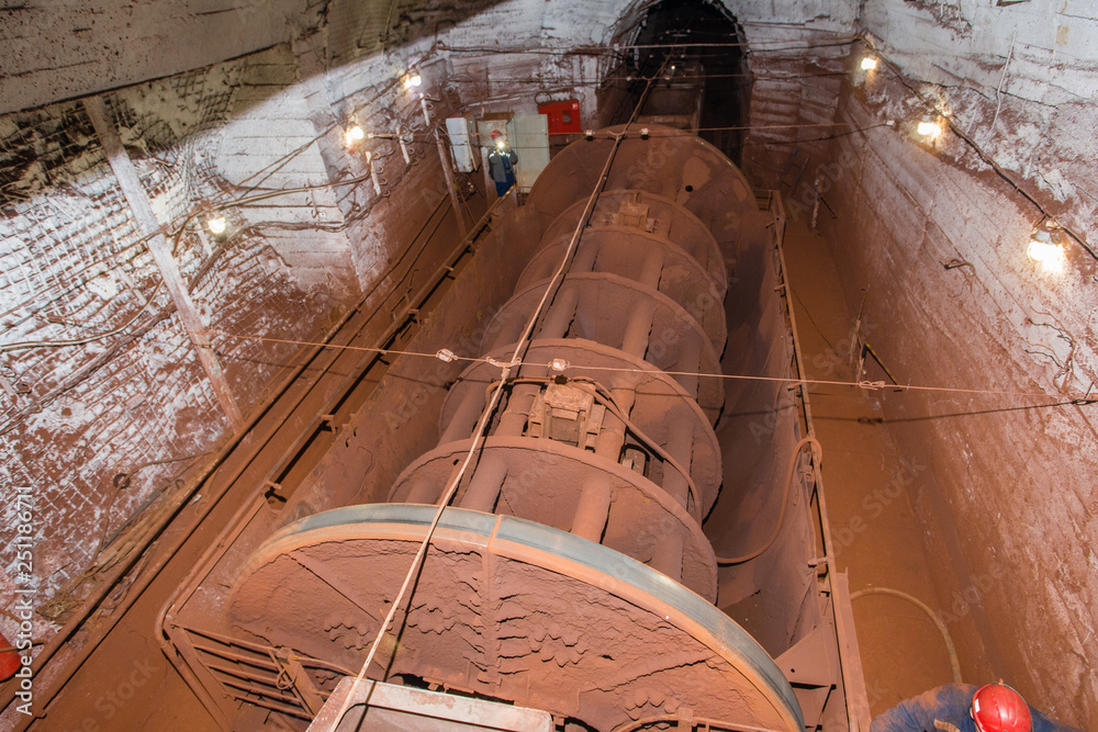 Underground gold ore mine shaft tunnel wagon dumper tipper rail car ...