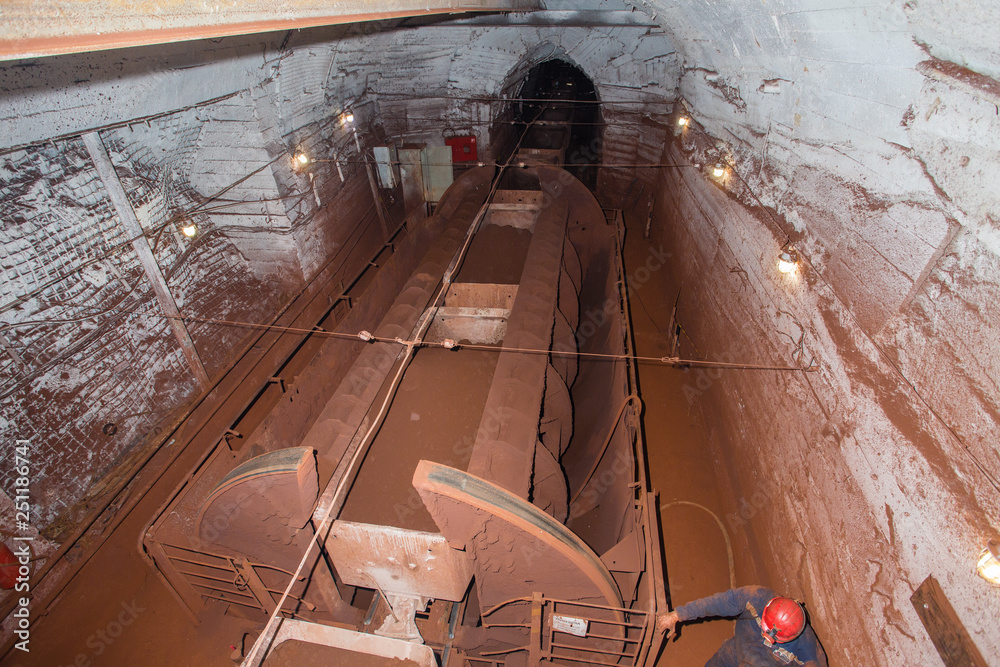 Underground gold ore mine shaft tunnel wagon dumper tipper rail car ...