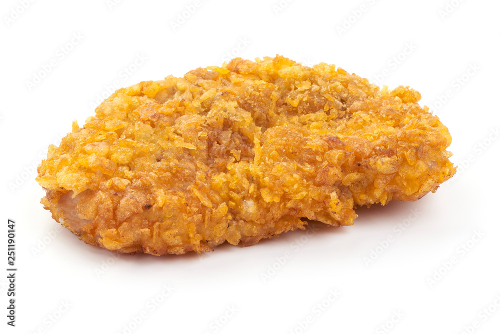 Crispy breaded chicken nugget, close-up, isolated on white background ...