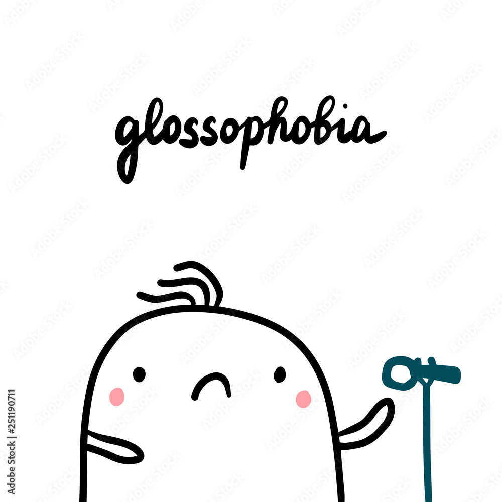 Glossophobia hand drawn illustration with cute marshmallow and ...