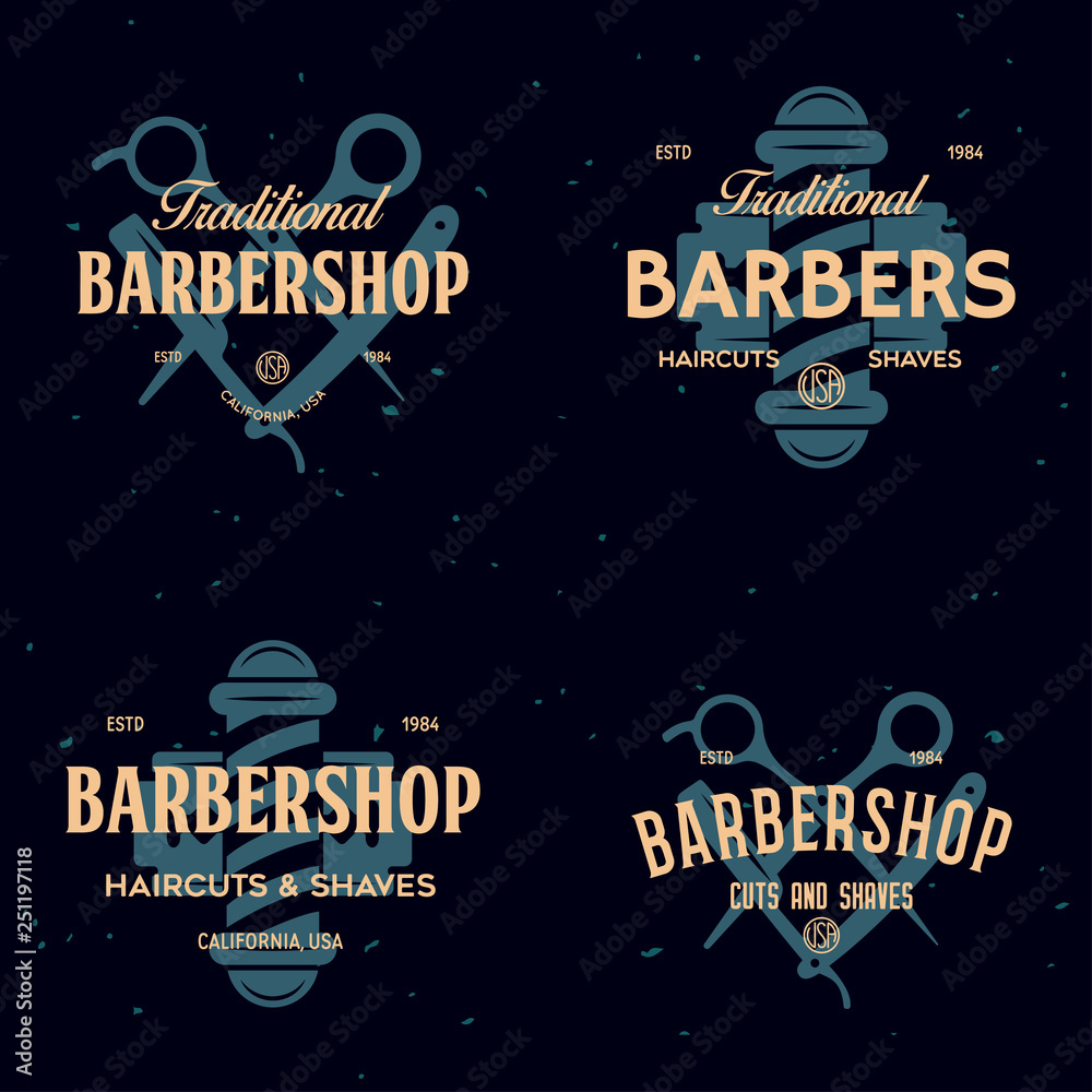 Set of vintage barbershop labels. Templates for the design of logo and ...